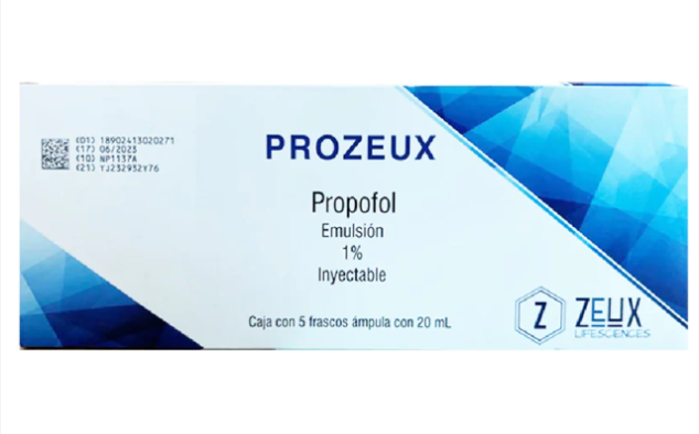 PROZEUX Emulsión Iny. 1% c/5 FCOS. AMP. 200 MG/20 ML. Propofol con EDTA ...