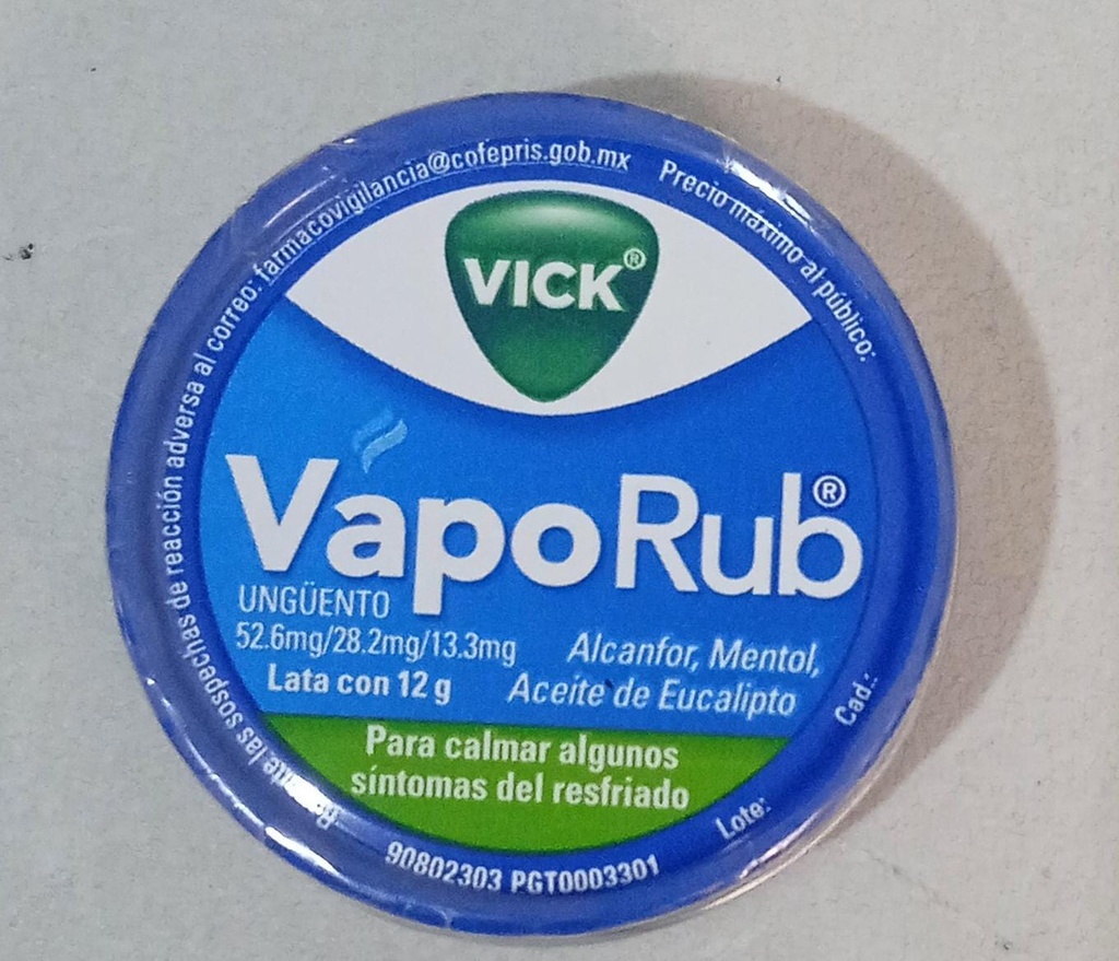 Vick VapoRub Ungüento Lata Cada 100 g contienen: Alcanfor 52.6mg+Mentol ...