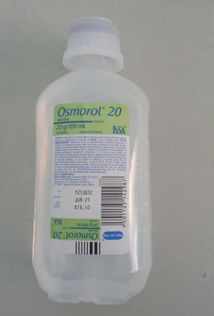 Osmorol Manitol Solución Inyectable al 20% Cada envase contiene: Manitol 50 g Envase con 250 ml ...